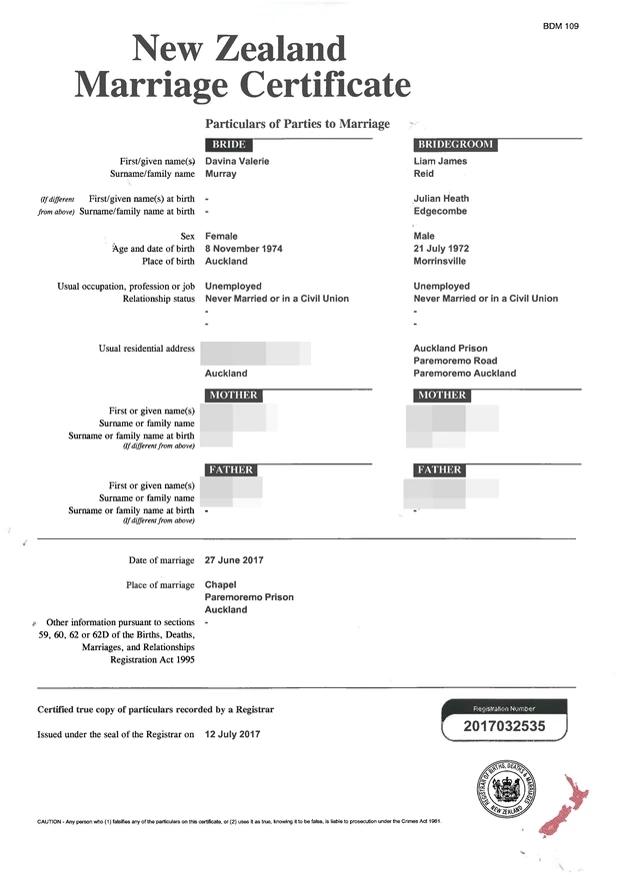 Rapist and murderer Liam Reid's prison marriage official
