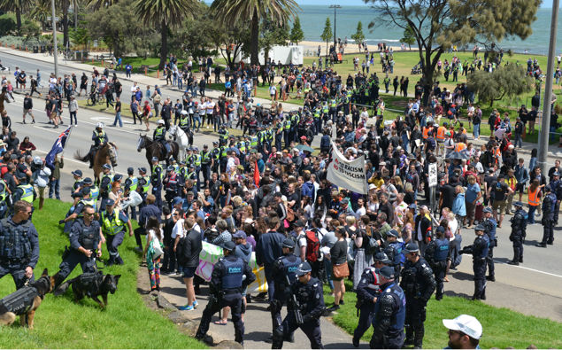 Nazi salutes and police scuffles at Melbourne far right rally
