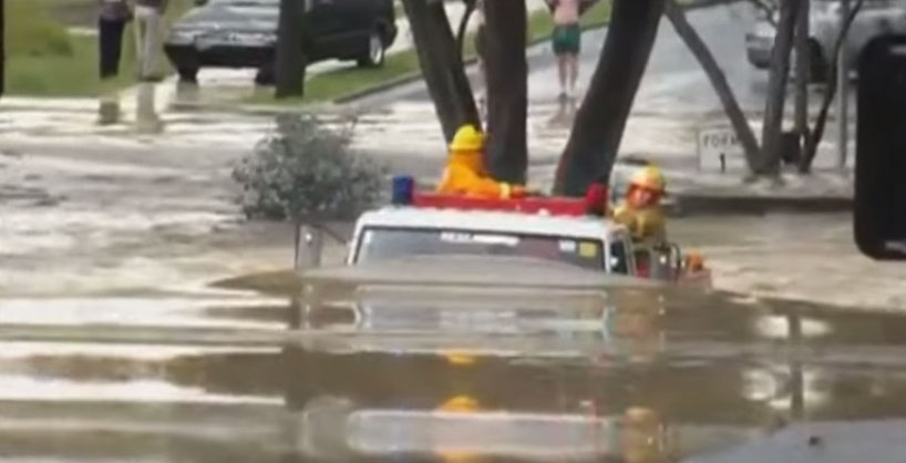 VIDEO: Firetruck slams through flood waters