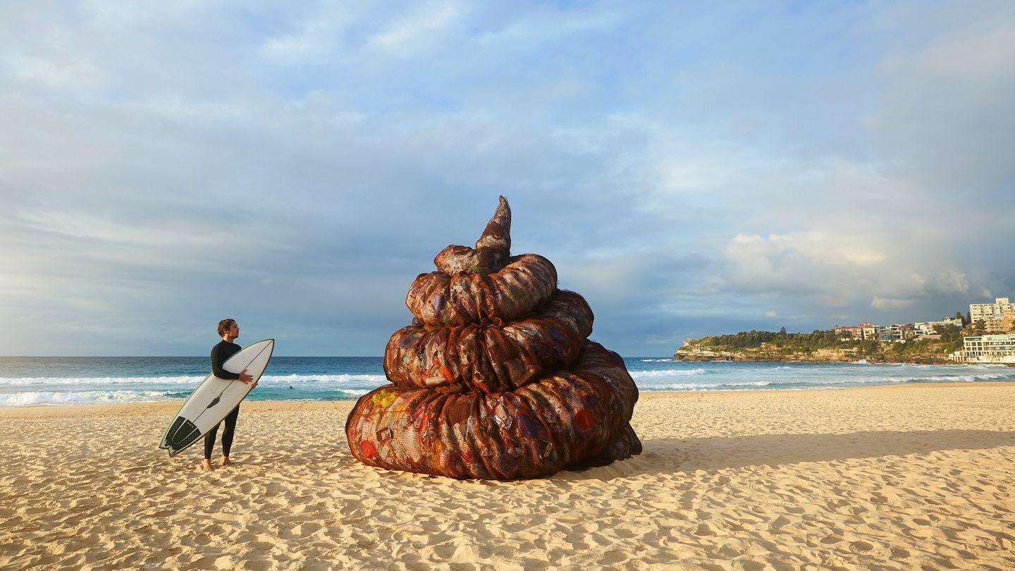 Bondi Beach's 4m poo sculpture represents plastic waste