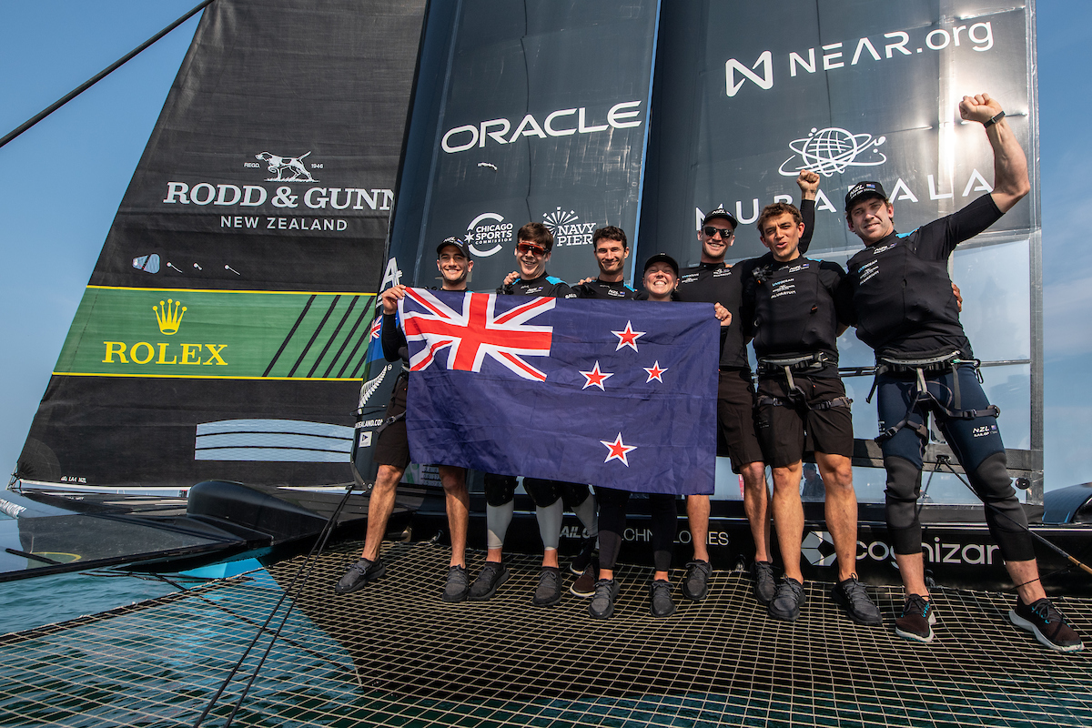 Blair Tuke: Celebrating winning the first stage of Sail GP