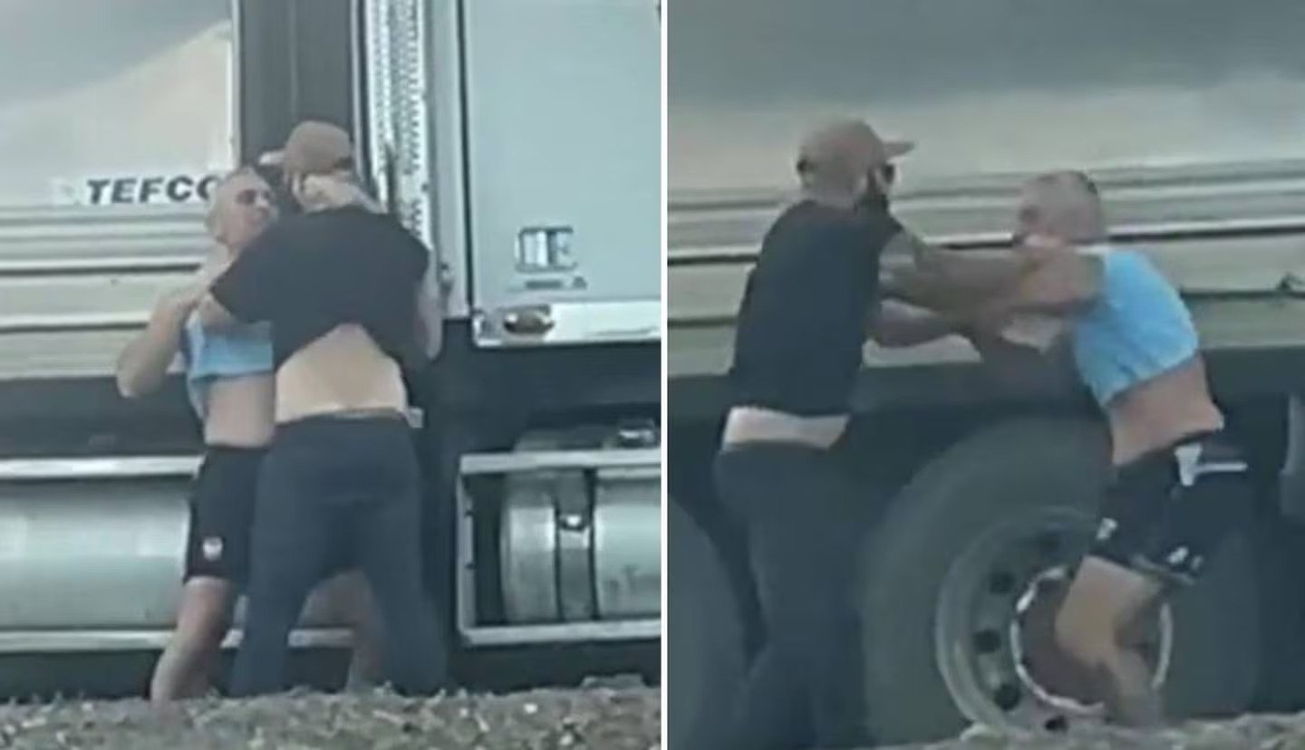 Watch: Wild moment truckie brawls motorist in road rage mayhem